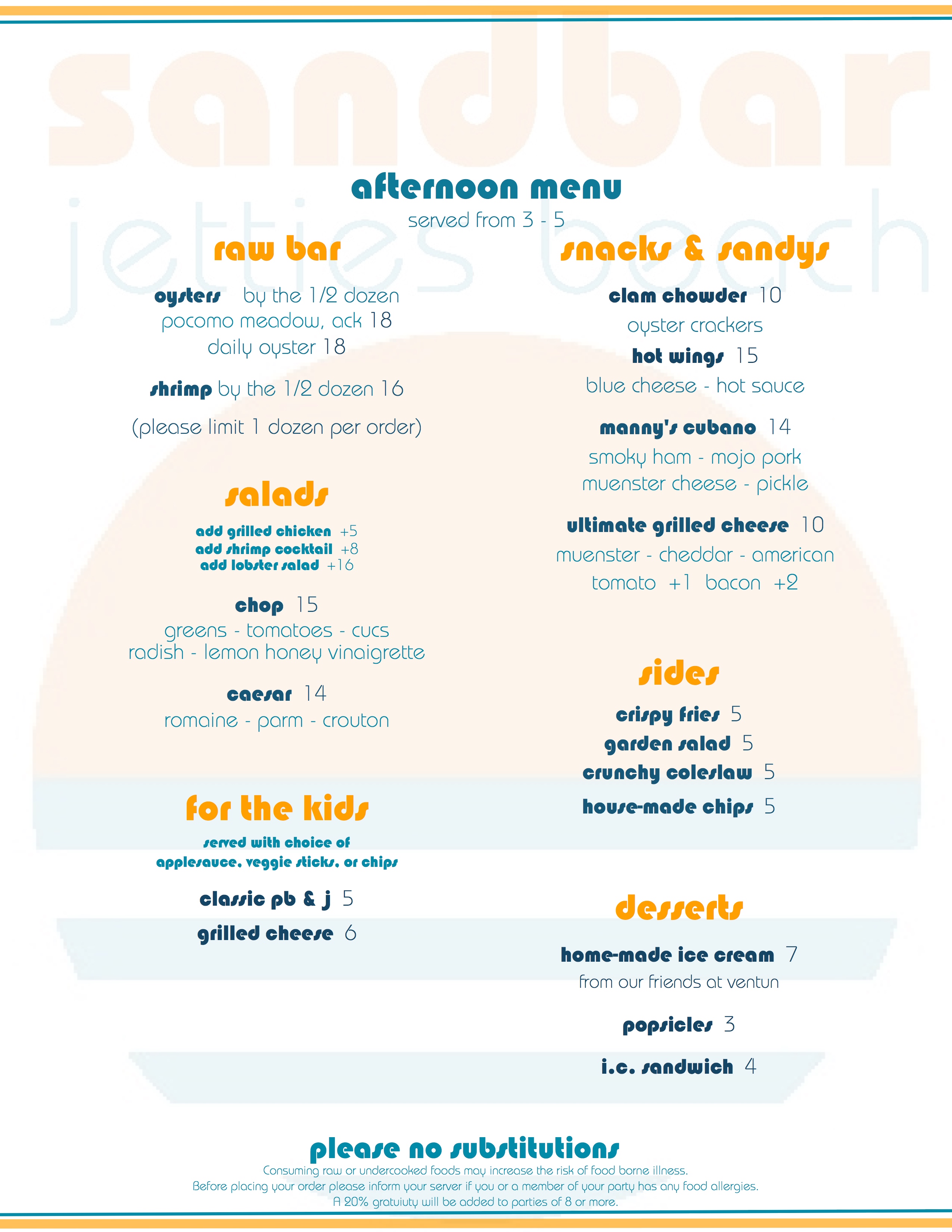 Menus - Sandbar Jetties Beach Bar + Restaurant Nantucket