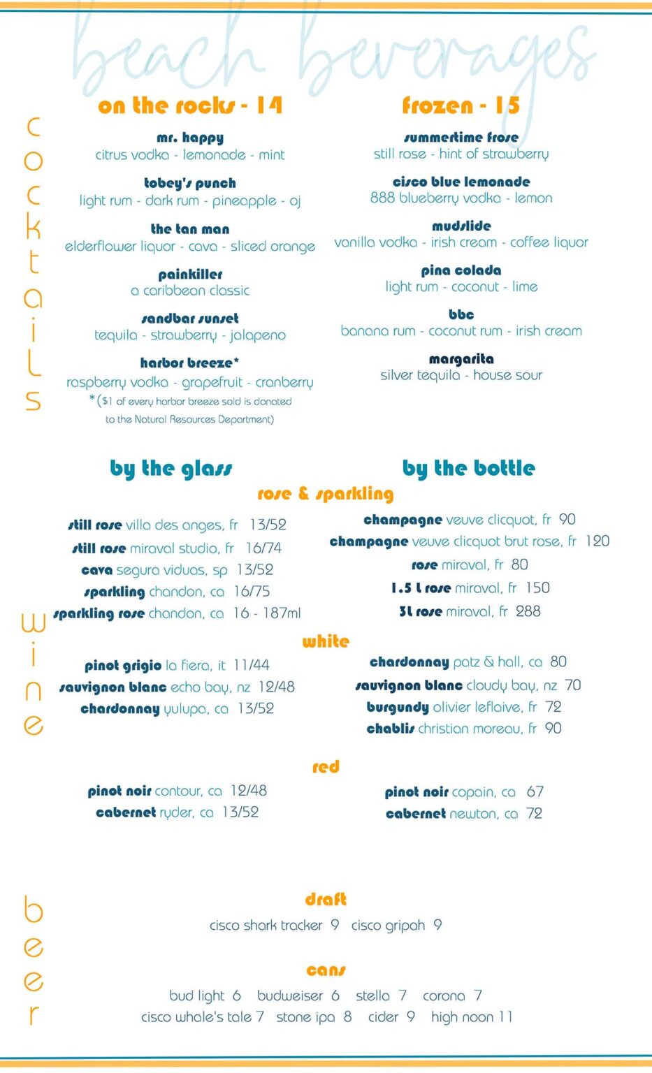 Sandbar Bev menu - Sandbar Jetties Beach Bar + Restaurant Nantucket